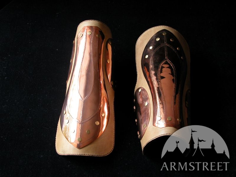 Handmade exclusive Greek style bracers with copper plates. Disponible ...